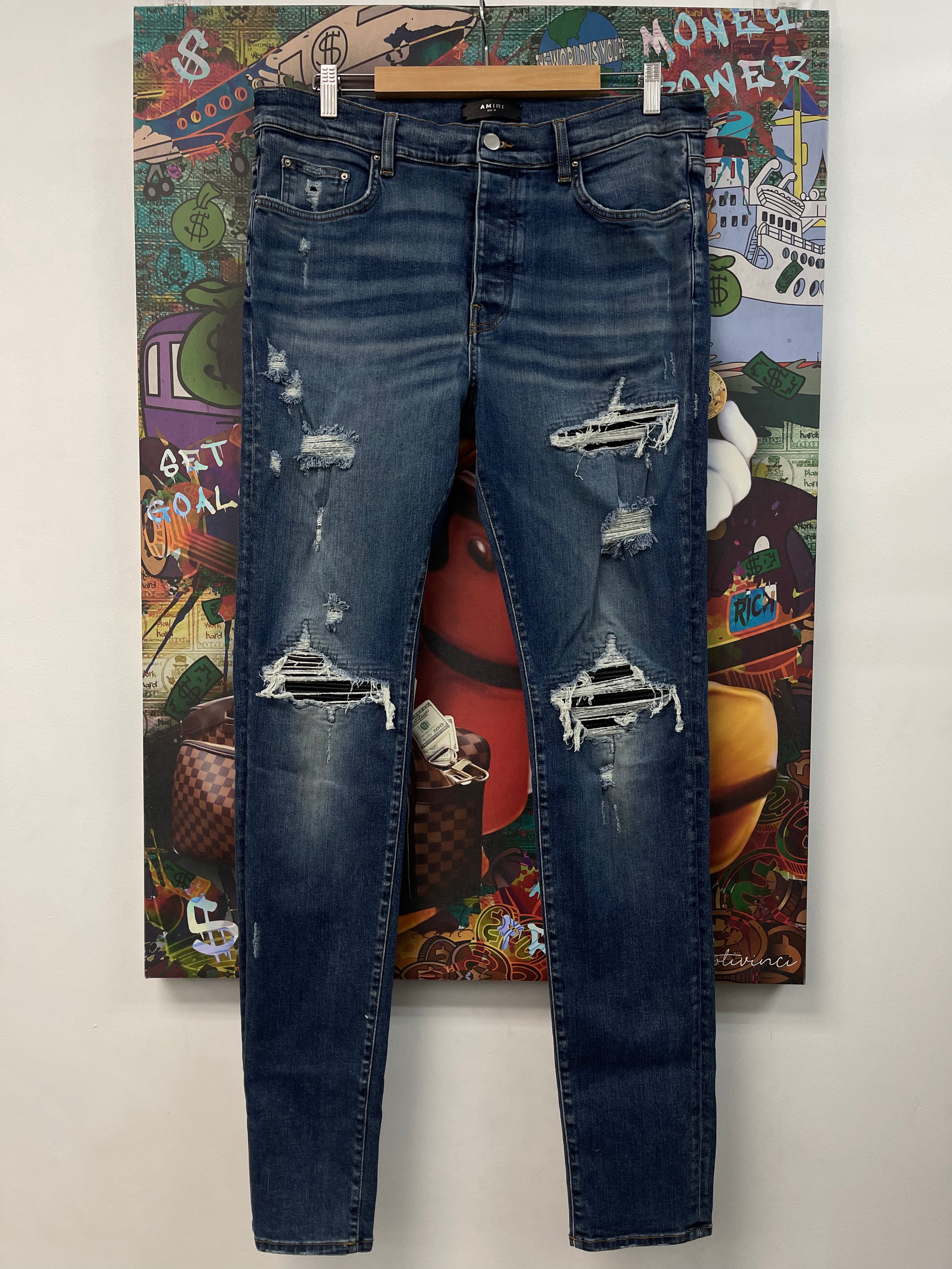 Amiri Dark Wash Black Patch MX1 Jeans