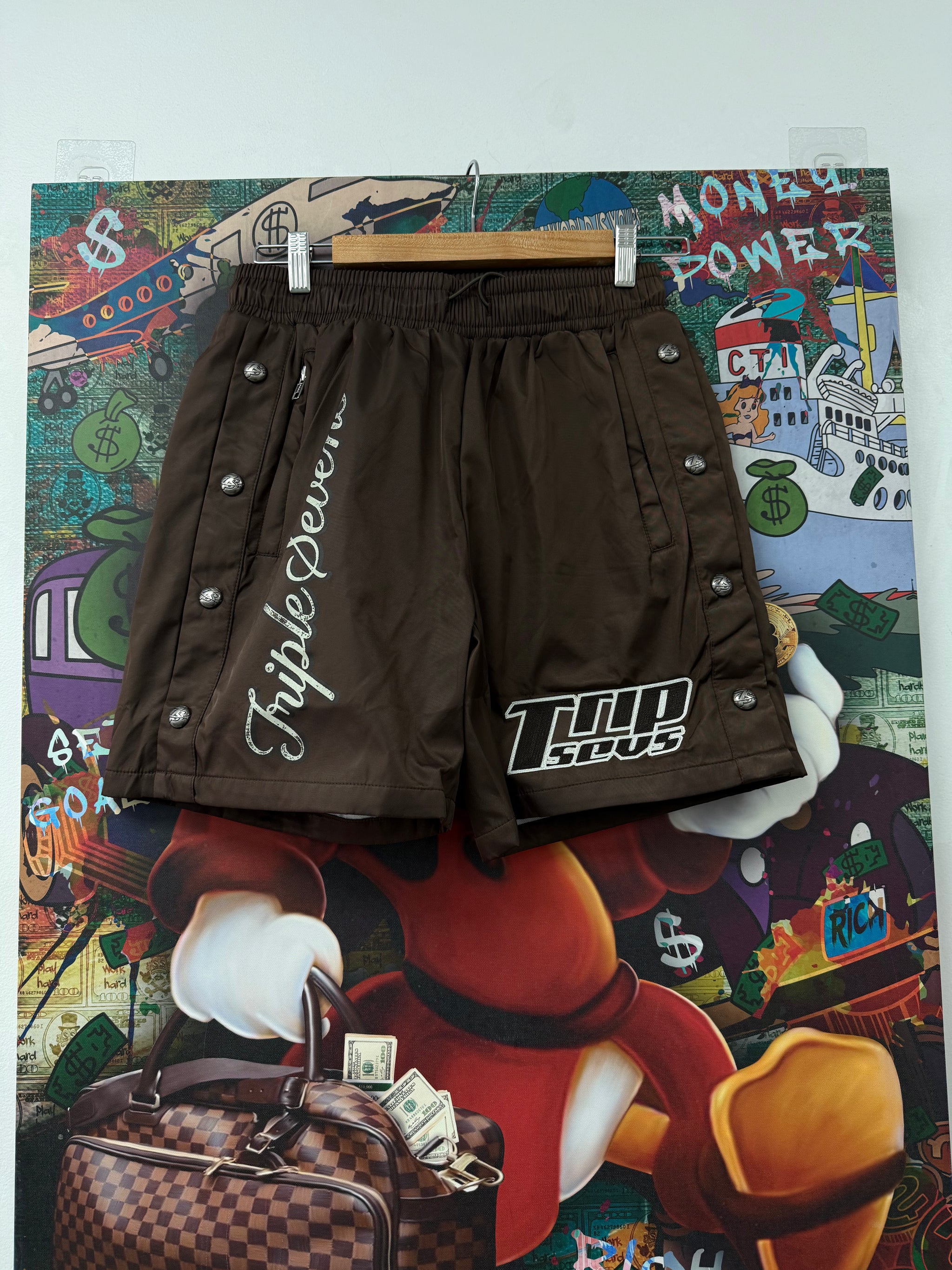 Triple Sevens 7 Nylon Brown Button Up Shorts