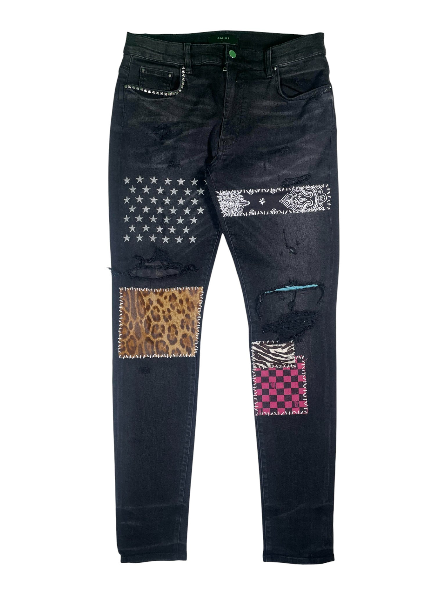 Amiri Multi Paisley Patchwork Art Patch Black Jeans