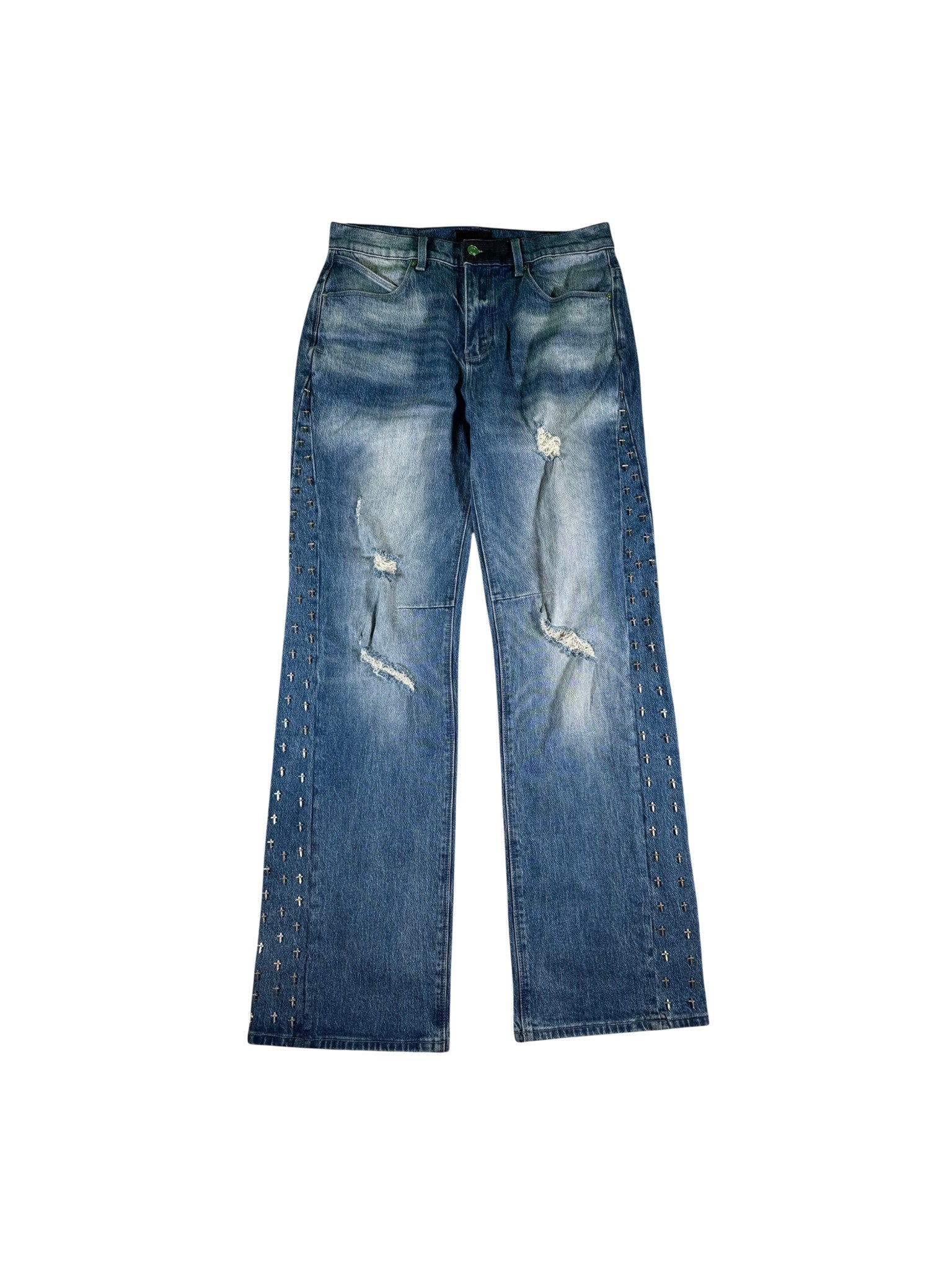 RTA "Flared Flooded Metal Cross" Light Wash Jeans