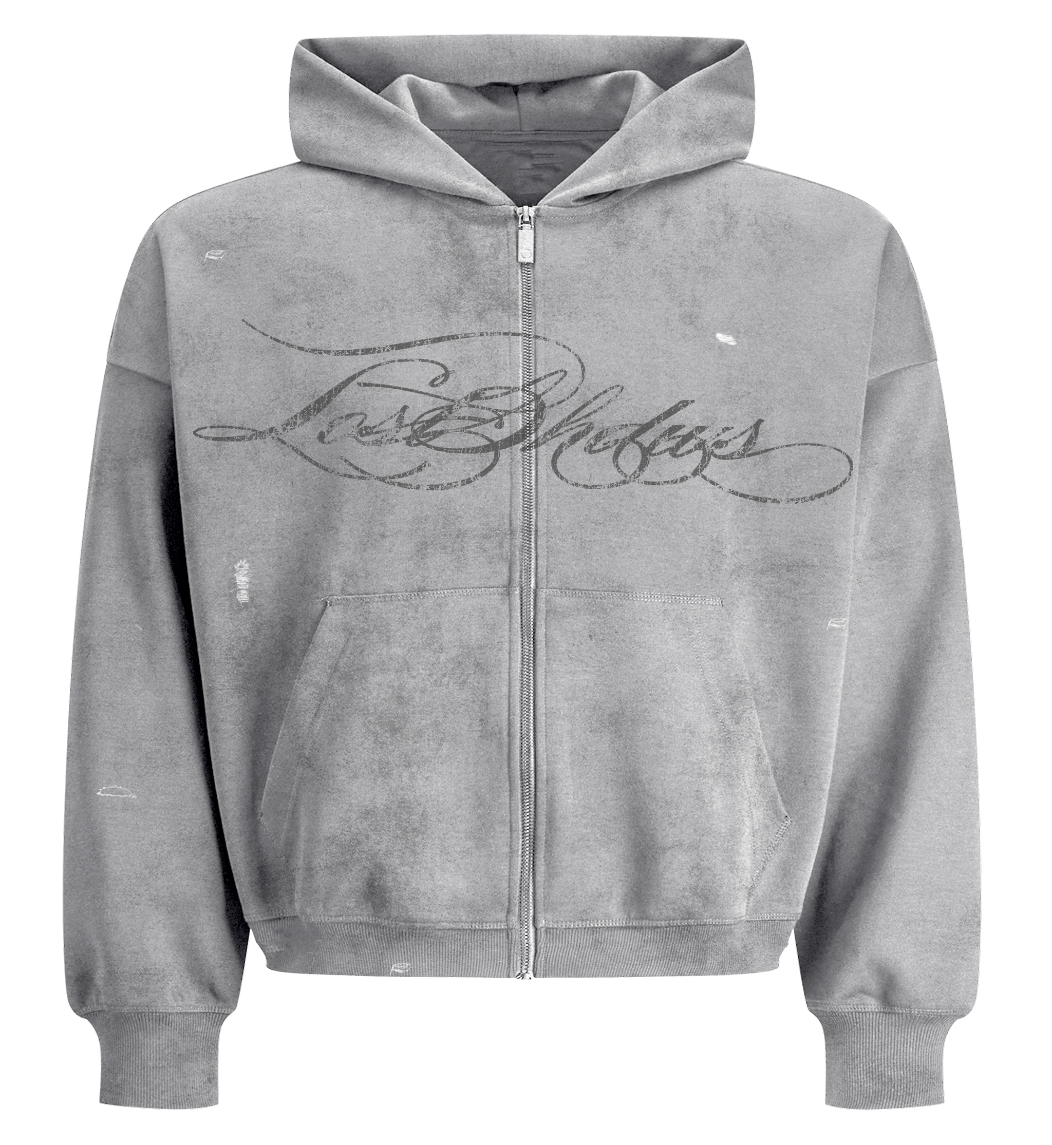 LOST SHDWS 'Distressed Script' Grey Hoodie